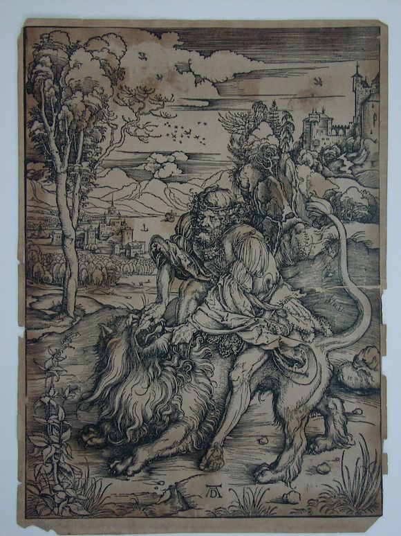 Bonhams : Albrecht Durer Samson rending the lion (Bartsch 2)
