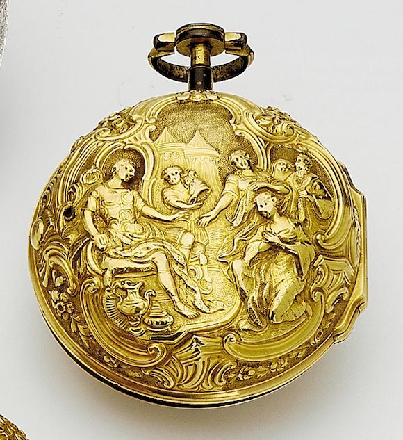 Bonhams : A mid 18th century gold pair cased verge watch with repousse ...