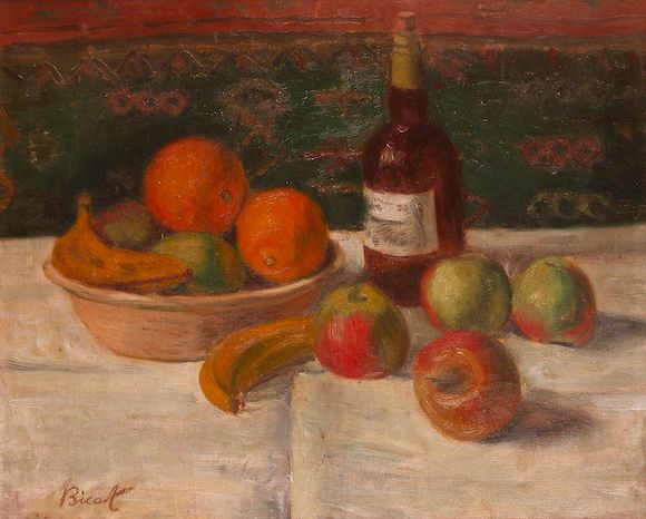 Bonhams : André Bicât (British, 1909-1996) Bowl of Fruit with Bottle 45 ...