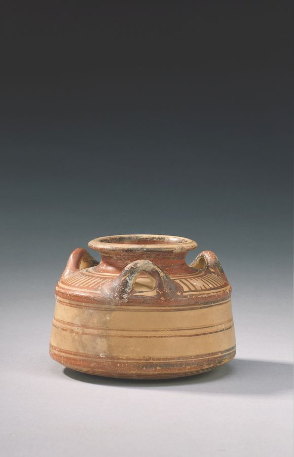 Bonhams : A Mycenaean pottery pyxis Circa 1350-1300 B.C.