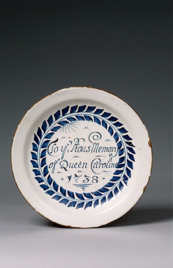 Bonhams : A Rare English Delft Queen Caroline Commemorative Plate dated ...