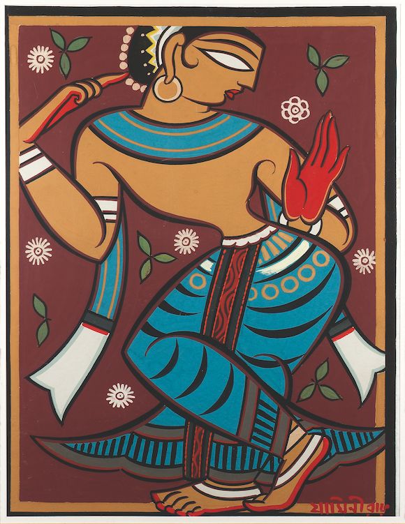 Bonhams : Jamini Roy (India, 1887-1972) Gopini 54 x 40 cm.