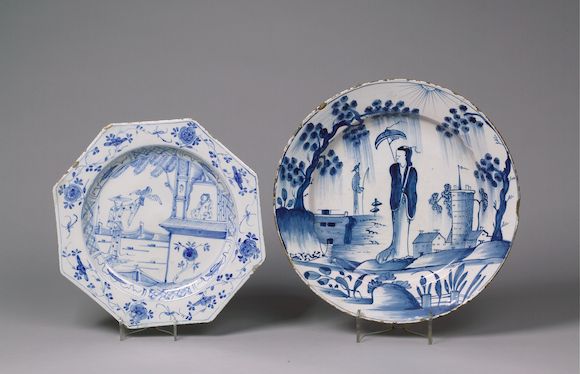 Bonhams : A Liverpool Delft Octagonal Plate circa 1760