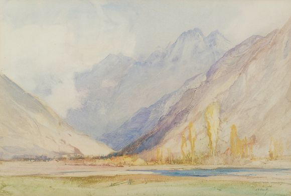 Bonhams : Cecil Arthur Hunt (British, 1873-1965) Alpine landscape 35 x ...
