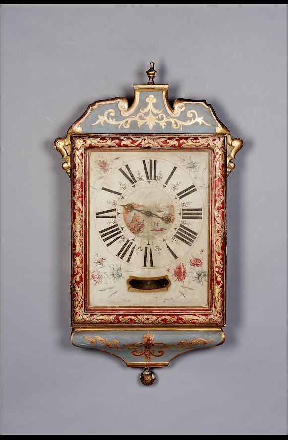 Bonhams : A 19th century giltwood and lacquered Maltese wall clock 1.06m