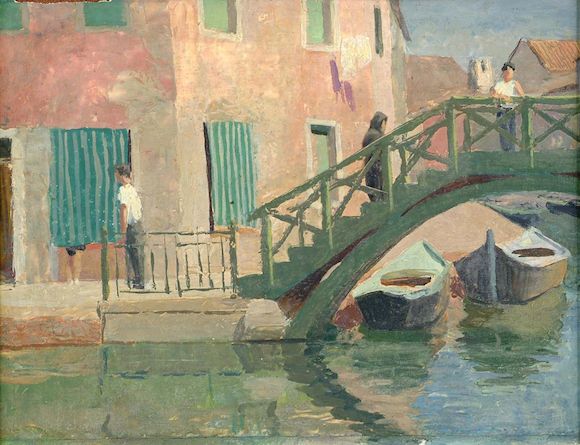 Bonhams : Alan Stenhouse Gourley (British, 1909-1991) Bridge over a ...