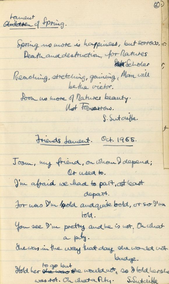 Bonhams : Stuart Sutcliffe's poetry book Prescot Grammar School, dated ...
