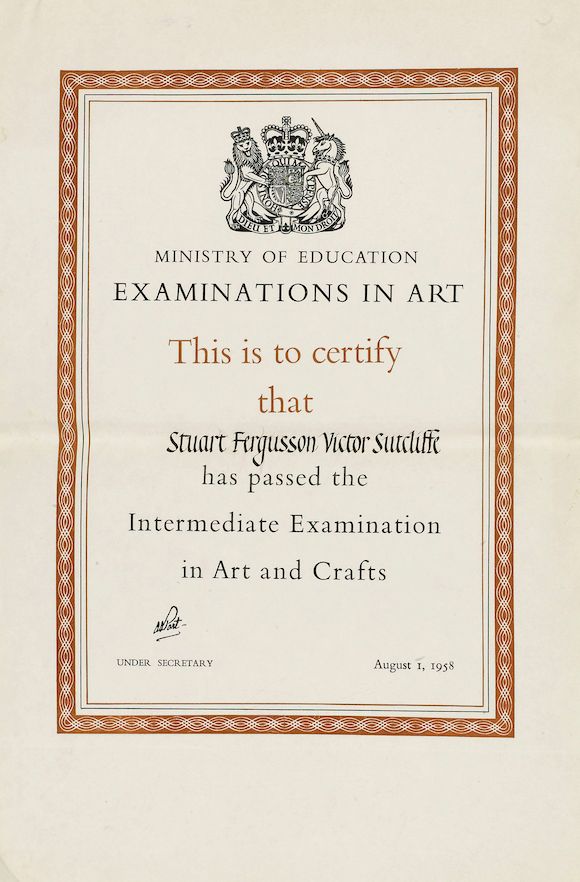 Bonhams : Stuart Sutcliffe's certificate for Arts And Crafts Liverpool ...