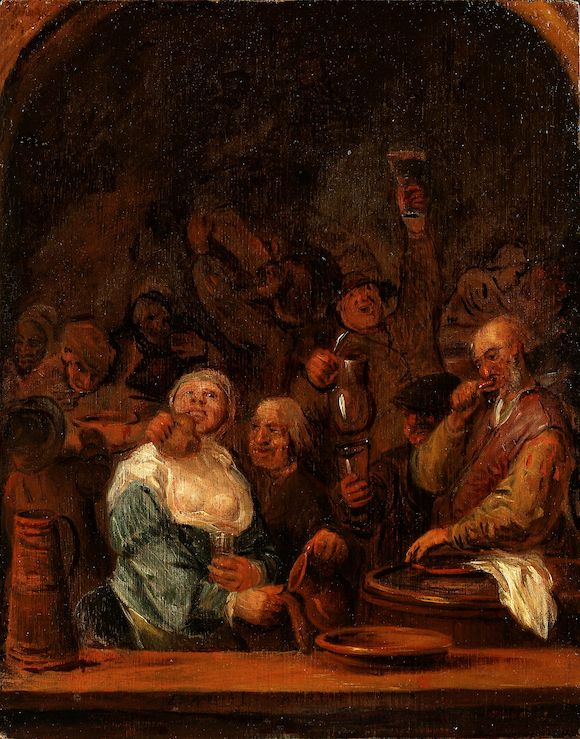 Bonhams : Daniel Adriaensen Peasants carousing in a tavern 29.8 x 24 cm.