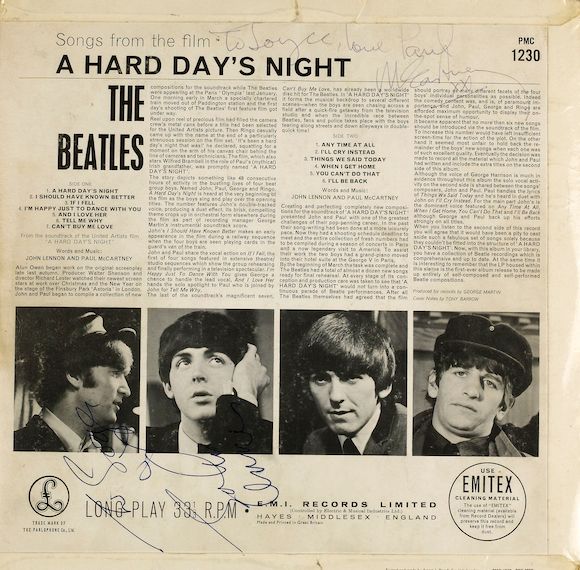 Bonhams : A 'Hard Days Night' album autographed by the Beatles mid 1960 ...
