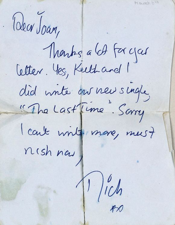 Bonhams : A handwritten letter from Mick Jagger envelope dated March ...