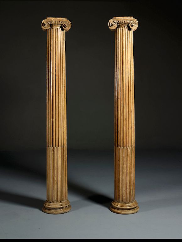 Bonhams : A pair of 19th century pine Columns 267 cm. high.