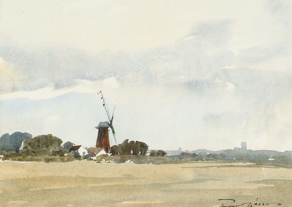 Bonhams : Edward Wesson (British, 1910-1983) Norfolk landscape with ...