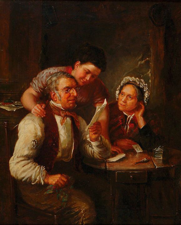 Bonhams : Jonathan Pratt (1835-1911) 'News from abroad' 60 x 50cm (23 1 ...