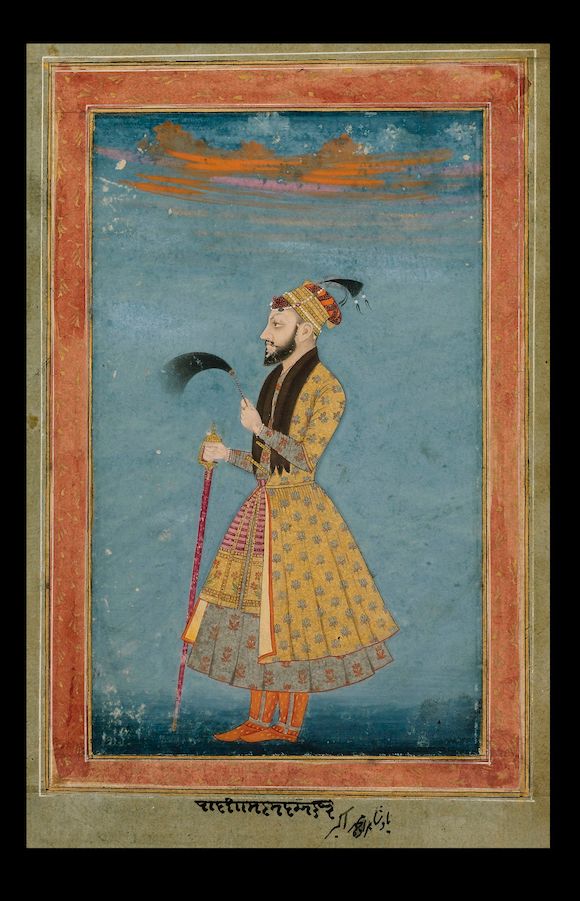 Bonhams : A portrait of a Mughal ruler holding a morchal Mughal, circa 1700
