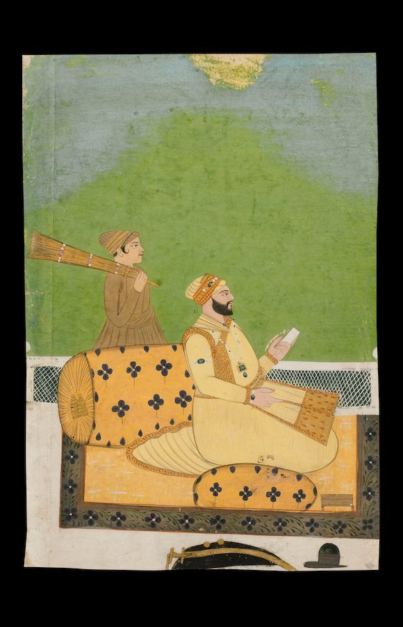 Bonhams : A ruler seated on a terrace with an attendant waving a ...