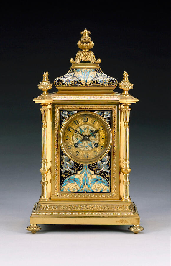 Bonhams : A French late 19th century lacquered brass and champleve enamel mantel clock Maple ...