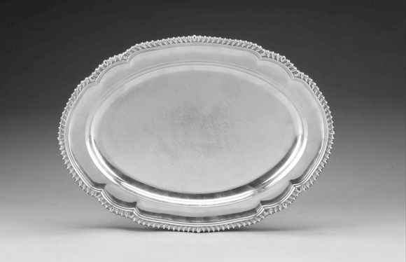Bonhams : A George III silver shaped oval meat platter with gadroon ...