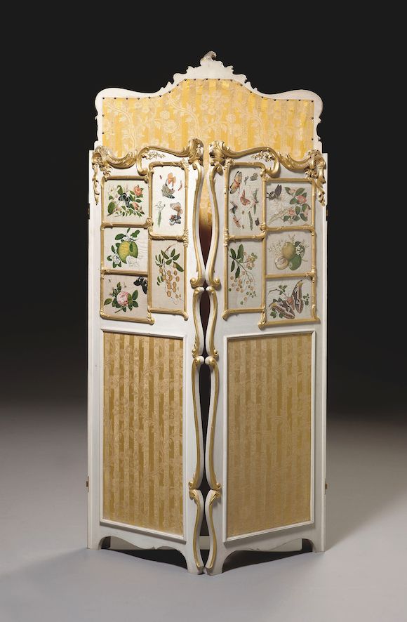 Bonhams : A Louis XV style gilt composition and painted three fold Screen