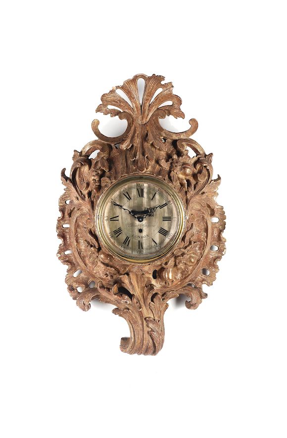 Bonhams : An 18th century carved and gilt wood cartel clock, with later ...