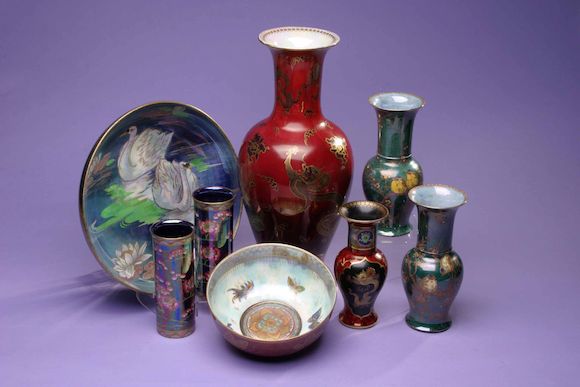 Bonhams : A Shelley lustre dish by Walter Slater 35.5cm, gilt printed ...