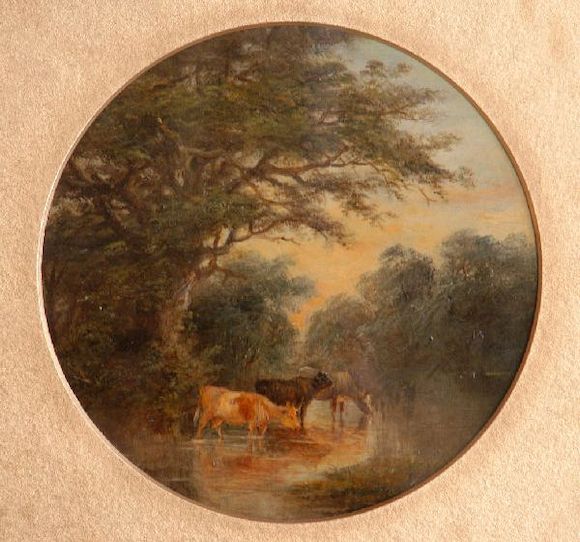 Bonhams : Robert Burrows (1810-1883) Cattle watering at a streamSigned ...