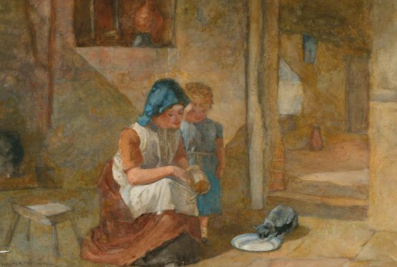 Bonhams : Walter Goodall (British, 1830-1889) Watching the catsigned ...