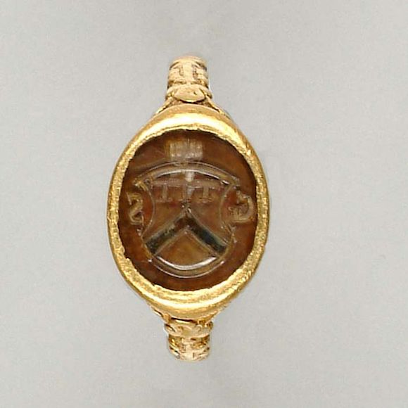 Bonhams : A 16th century gold and rock crystal signet ring South German