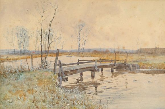 Bonhams : Robert Winchester Fraser (British, 1848-1906) A bridge over ...