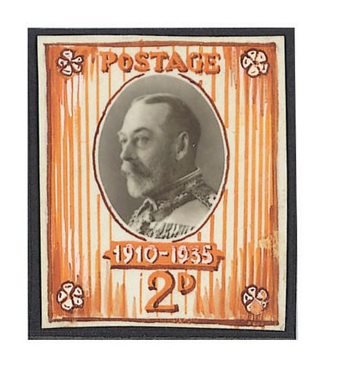 Bonhams : 1935 Silver Jubilee: 1½d. essay, handpainted border around a ...