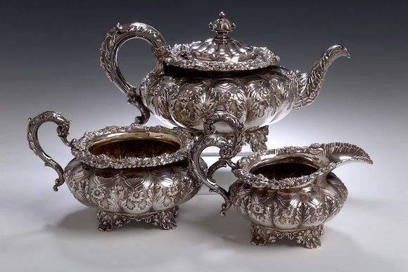 Bonhams : A good George IV three piece tea service, maker's mark of ...