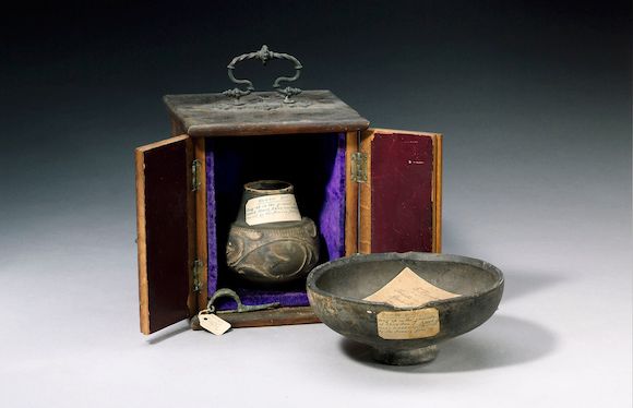 Bonhams : A Roman Barbotine ware beaker (in case), a Roman pottery bowl ...