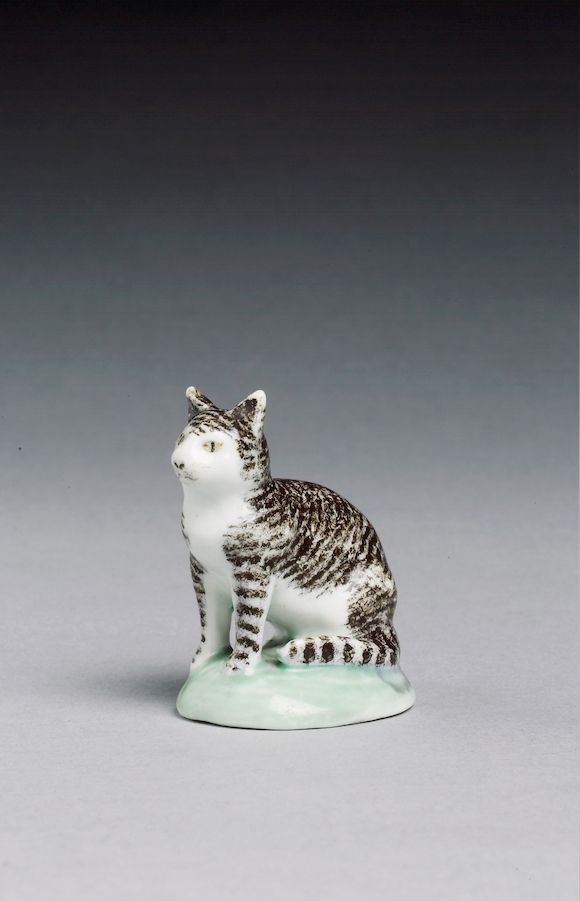 Bonhams : A Lowestoft model of a tabby cat circa 1770