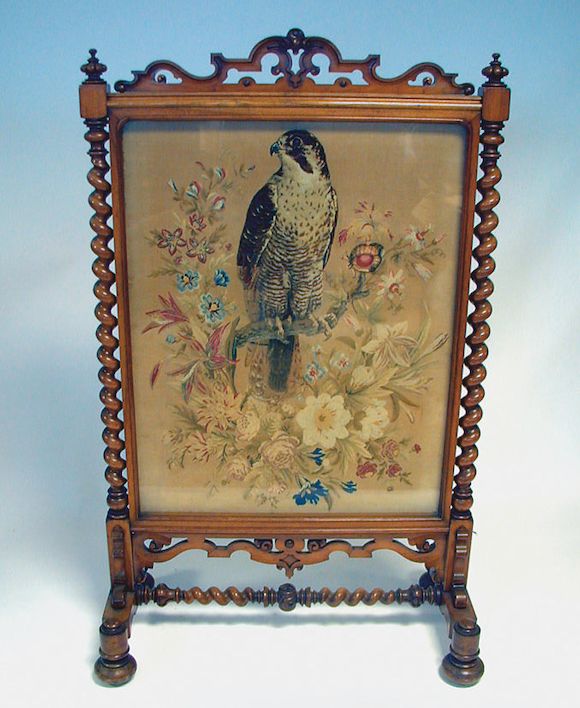 Bonhams : A Victorian walnut firescreen with an inset tapestry panel ...