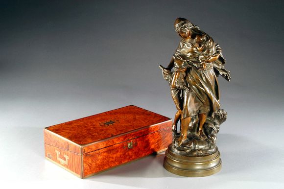 Bonhams : A mid 19th century burr walnut and brass bound writing box