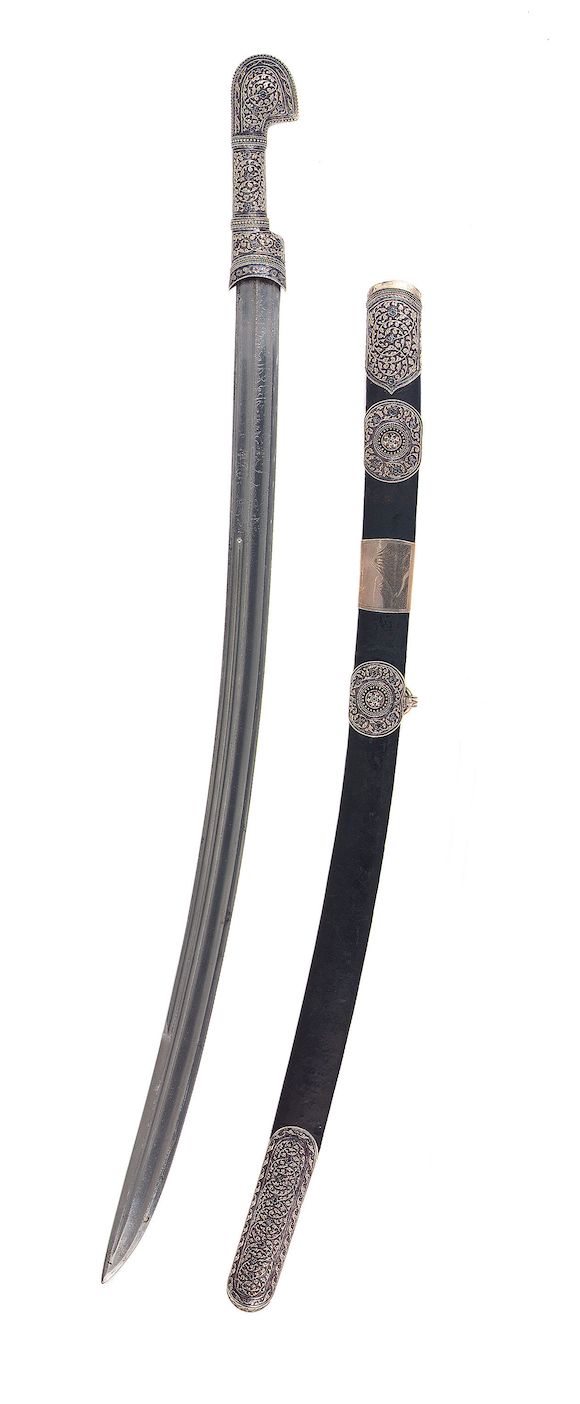 Bonhams : A silver and niello Sword (Shaska) Caucasus, late 19th Century