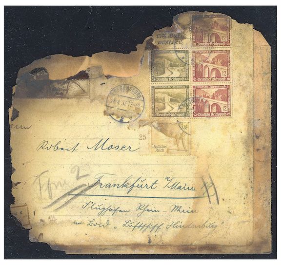 Bonhams : Germany 1937 Hindenburg crash envelope, badly burnt, from ...