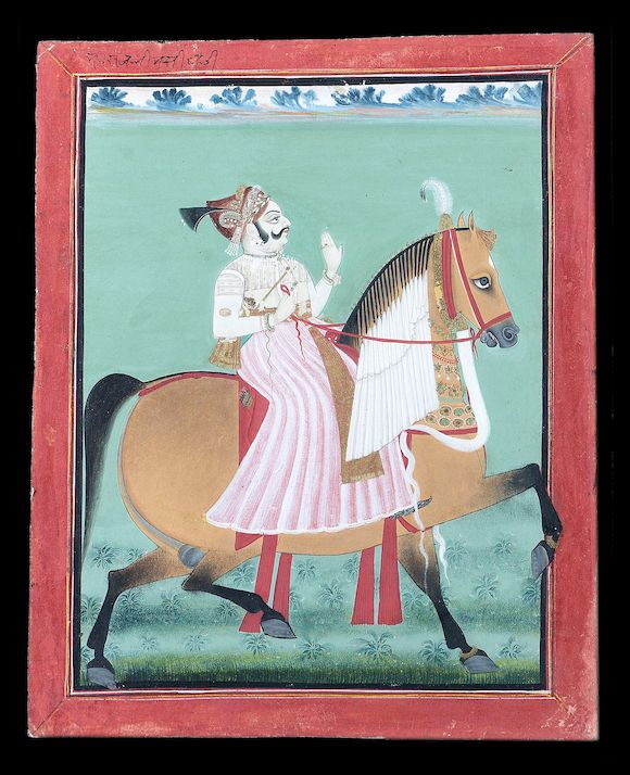 Bonhams : A Raja on horseback Mewar, circa 1810