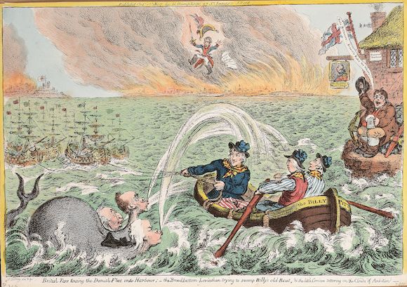 Bonhams : James Gillray British Tars, towing the Danish Fleet into ...