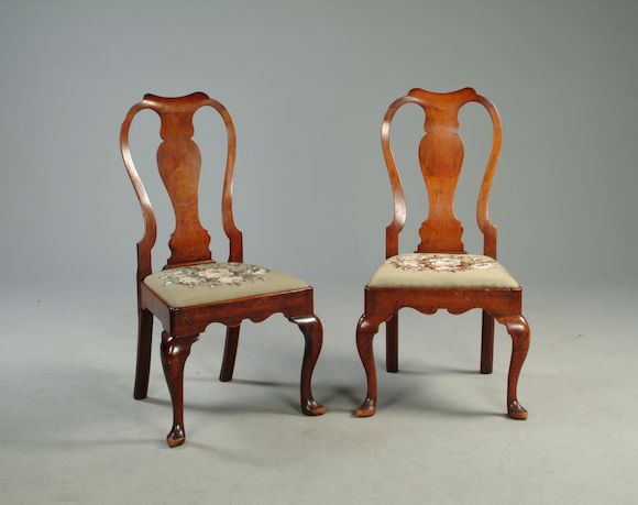 Bonhams : A pair of early 18th Century baluster splat back dining chairs