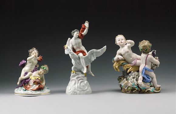 Bonhams : A Meissen group of two putti and a dolphin circa 1860