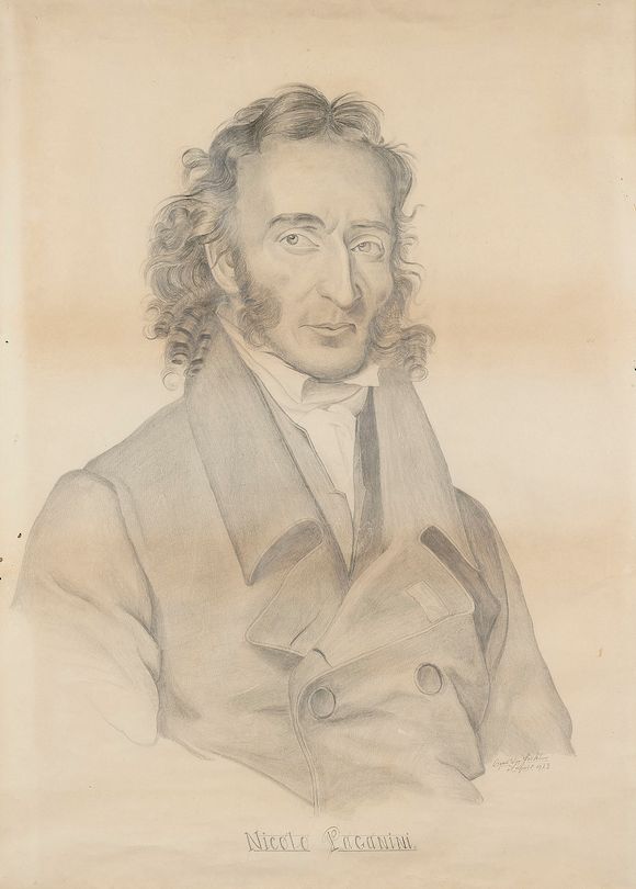 Bonhams : Niccolo Paganini A fine Pencil drawing by Cyril W.Jacklin ...