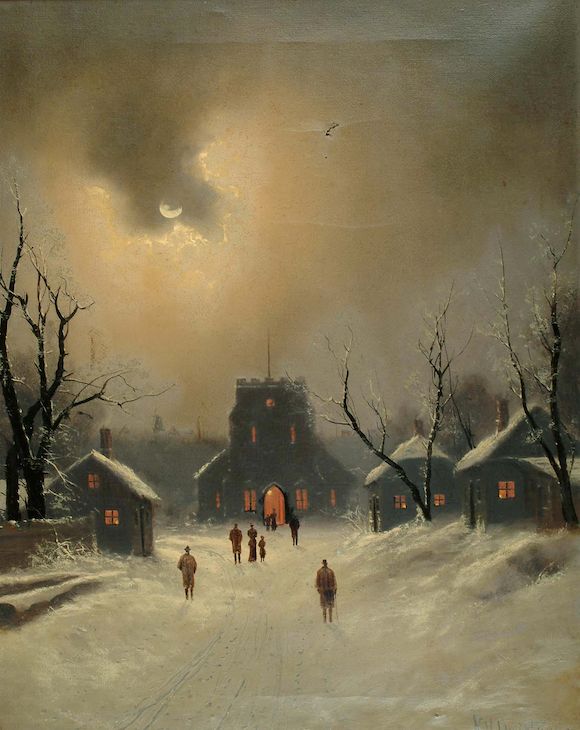 Bonhams : Nils Hans Christiansen (Danish 1850-1922) Figures in a winter ...