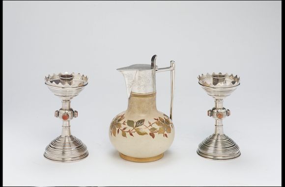 Bonhams : A pair of Victorian Gothic revival dwarf candlesticks in the ...