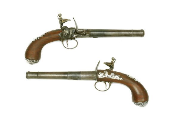 Bonhams : A Pair Of 25-Bore Silver-Mounted Flintlock Turn-Off Pistols ...