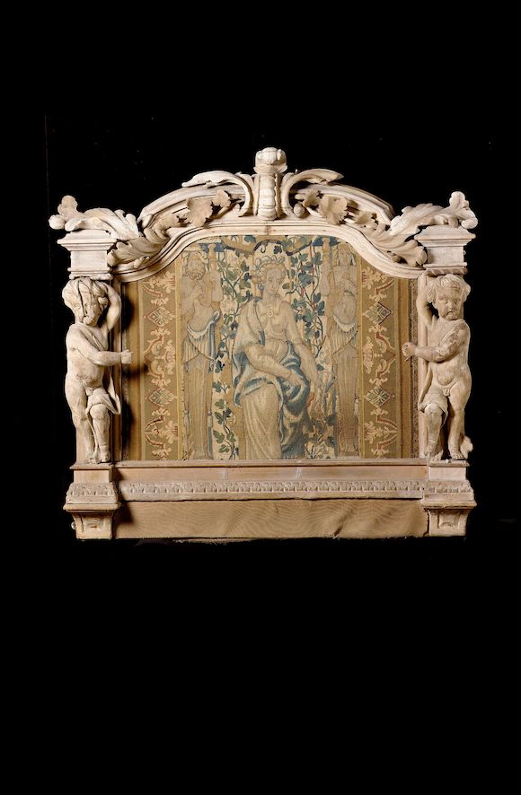 Bonhams : A carved wooden bed head