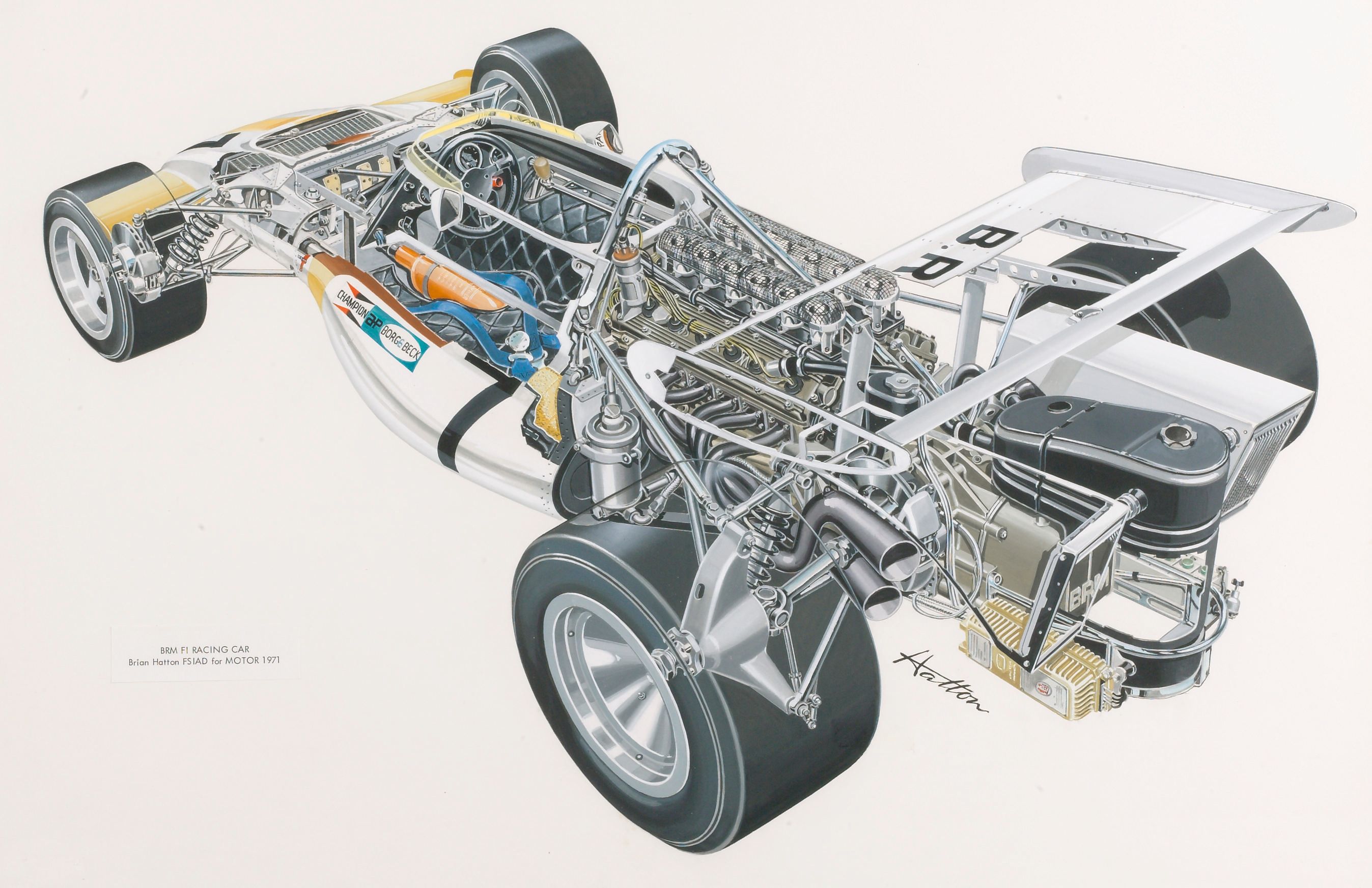 Bonhams Cars : 'BRM P160 F1 Racing Car' cut-away illustration by Brian ...