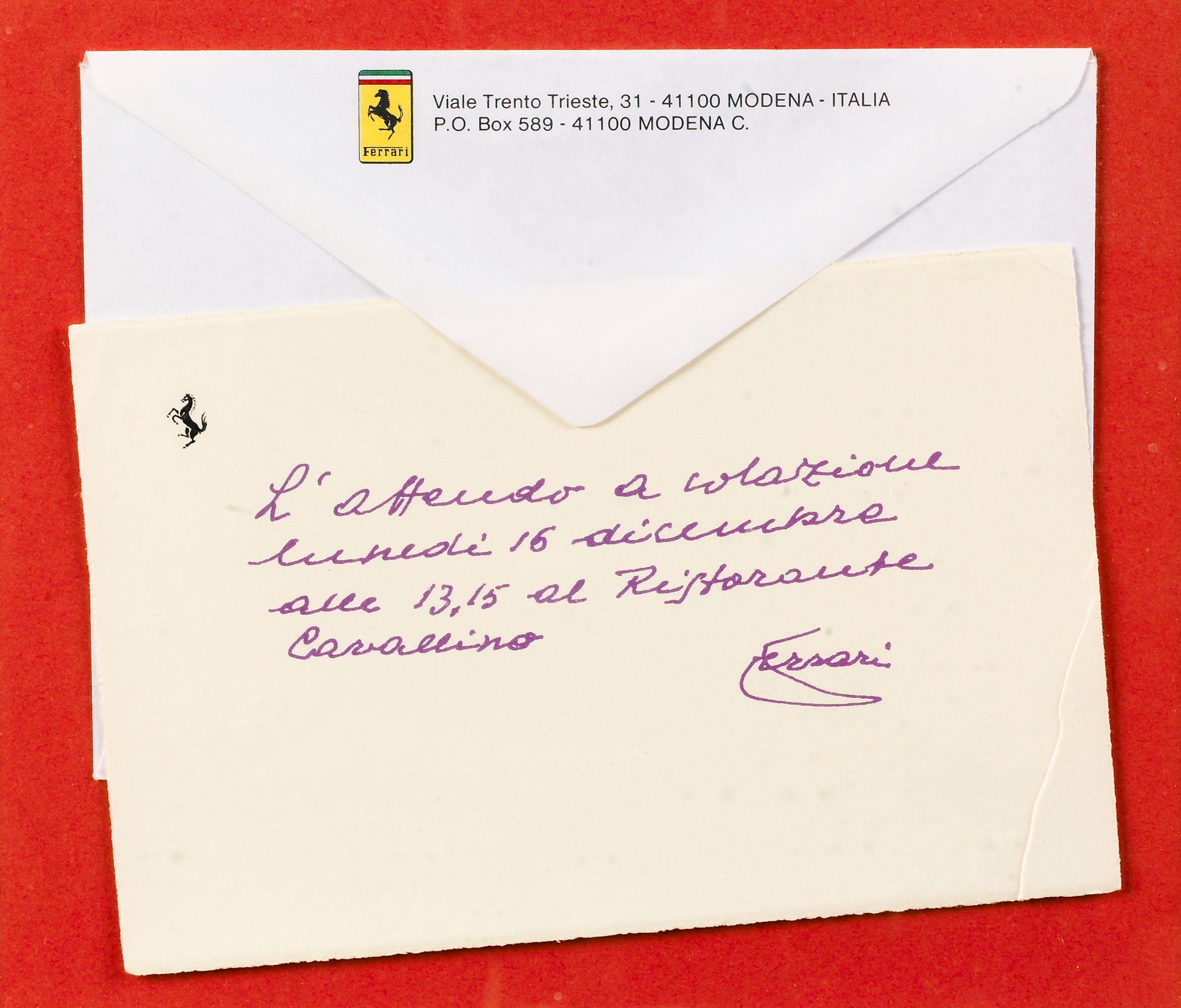Bonhams Cars : An original letter from Enzo Ferrari, 16 x 19cm.
