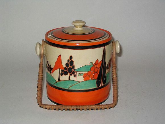 Bonhams : 'Trees & House (Alpine)' A Bisquit Barrel and Cover