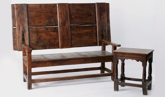 Bonhams : A late 18th Century sycamore and ash table settle,